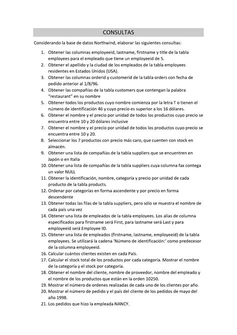 Consultas Northwind Sql Base De Datos Consultas Considerando La