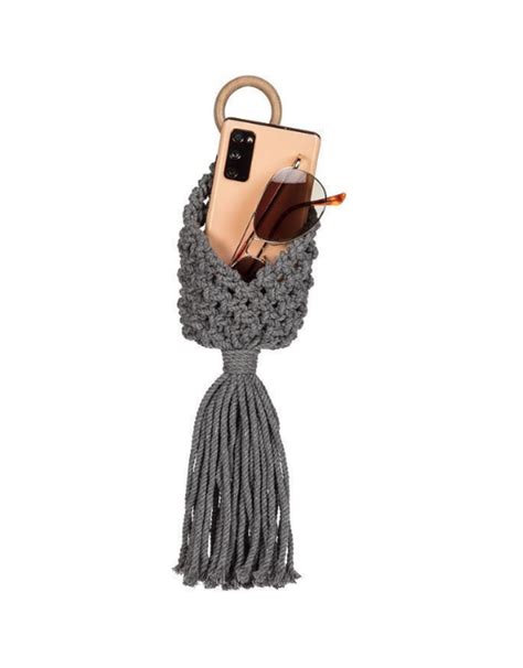 Small Macrame Wall Pouch Grey Twisted Sisters Boutik Inc