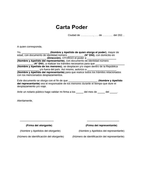 Carta Poder Notarial Para Viajar Con Ninos Pdf