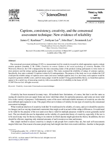Pdf Captions Consistency Creativity And The Consensual Assessment Technique New Evidence