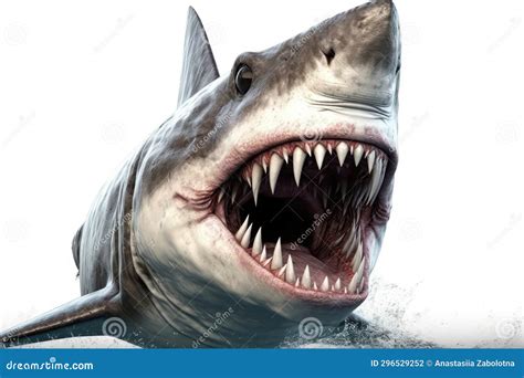 Scary Shark With Huge Teeth On White Background Generative Ai Stock