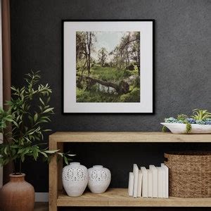 Digital Oil Painting Forest Printable Nature Vintage Landscape Print Green Trees Farmhouse