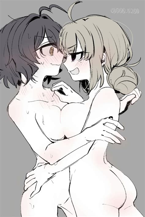 Rule 34 2girls Ahoge An Sin Araga Kiwi Ass Black Hair Blush Blushing Breast Press Breasts
