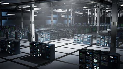 Dimly Lit Data Center Operating Computational Infrastructure Processing