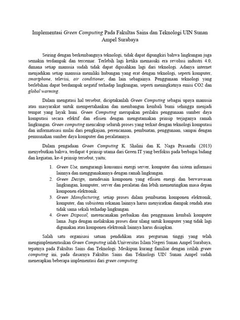 Implementasi Green Computing Pada Fakultas Saintek Uinsa Pdf