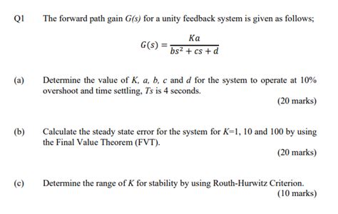 Solved Q The Forward Path Gain G S For A Unity Feedback Chegg Com