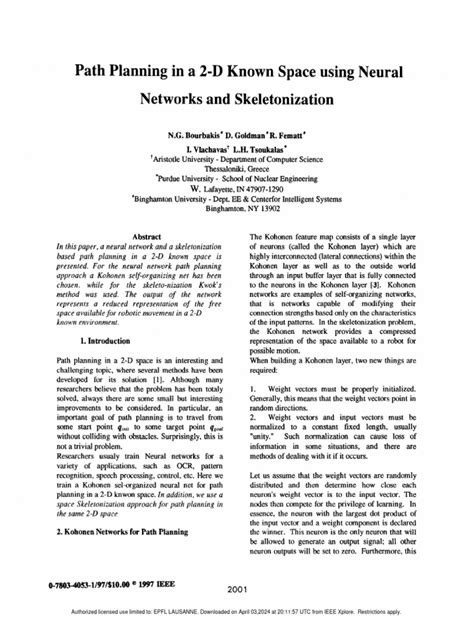 Path Planning In A 2 D Known Space Using Neural Networks And Skeletonization Pdf Artificial