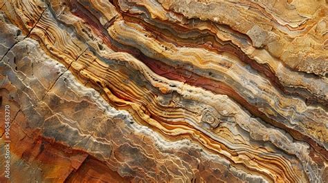 Textured Sedimentary Rock Layers Close Up View Of Colorful Stratified Rock Formation Revealing