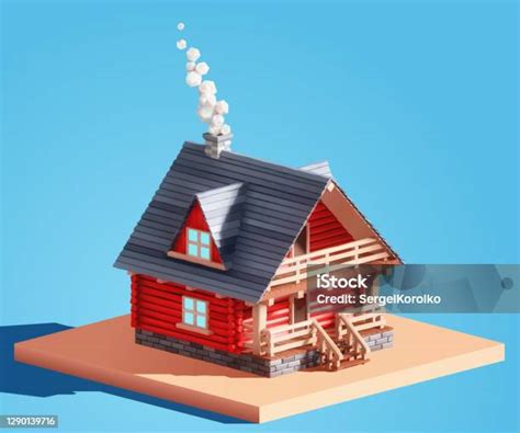 현실적인 3d 벡터 로그 하우스 통나무 오두막 또는 컨트리 하우스 현관 테라스 및 발코니가있는 2 층 목조 코티지 집에 대한 스톡 벡터 아트 및 기타 이미지 Istock