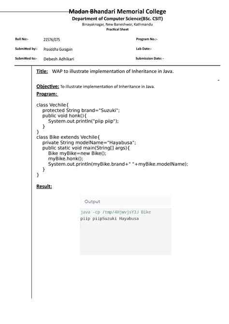 Java Report Department Of Computer Sciencebsc Csit Binayaknagar New Baneshwor Kathmandu