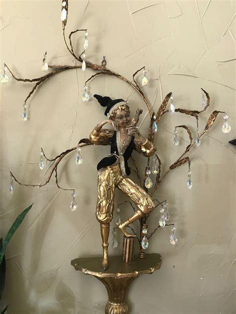 Mcm Italian Gold Elf Pixie Wall Hanging Crystals Metal Mache Hollywood Regency Pine Cone
