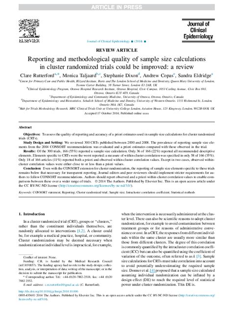 Pdf Reporting And Methodological Quality Of Sample Size Calculations In Cluster Randomized