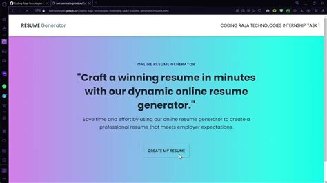 Coding Raja Technologies Internship Task1 Resumebuilder Youtube