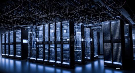 server room in data center full of telecommunication equipment concept of big data storage and