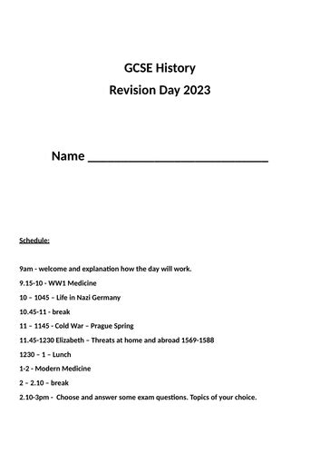 Revision For Year 11 Gcse History Teaching Resources