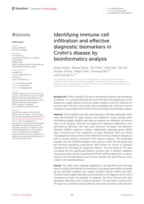 Pdf Identifying Immune Cell Infiltration And Effective Diagnostic Biomarkers In Crohns