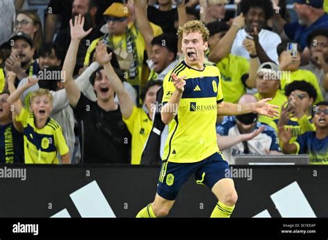Nashville Sc Forward Jacob Shaffelburg 14 Celebrates A Goal Against Inter Miami During The