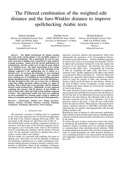 Pdf The Filtered Combination Of The Weighted Edit Distance And The Jaro Winkler Distance To