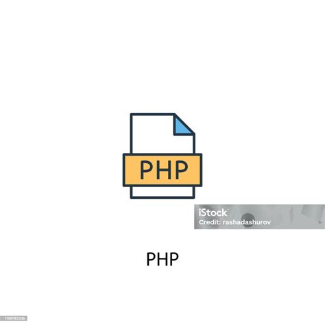 Php 개념 2 컬러 라인 아이콘입니다 간단한 노란색과 파란색 요소 그림입니다 Php 개념 개요 기호 디자인 Php 프로그래밍
