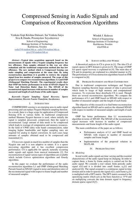 Pdf Compressed Sensing In Audio Signals And Comparison Of Reconstruction Algorithms