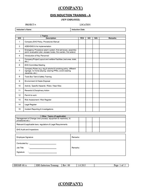 Ehs Induction Training Pdf Technology And Engineering