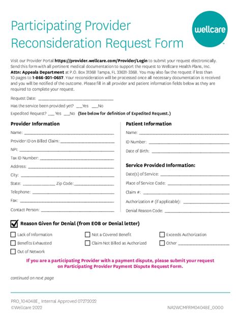 Fillable Online Participating Provider Reconsideration Request Form Fax Email Print Pdffiller