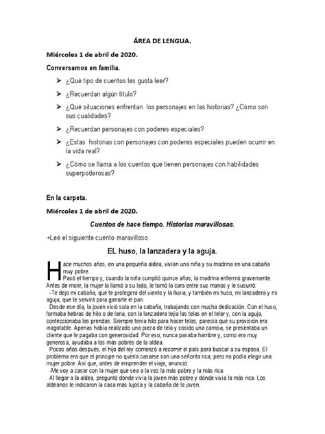 4to Grado Lengua 01 04 Al 10 04 Pdf Cuentos Narración