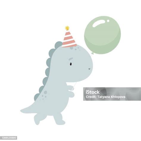 풍선공룡 만화 스타일 벡터 그림입니다 어린이 물건 카드 포스터 배너 어린이 책 팩인쇄 옷 직물 벽지 섬유 또는 요리에 인쇄 0명에 대한 스톡 벡터 아트 및 기타 이미지