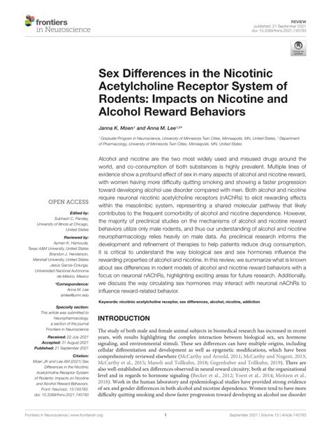 Pdf Sex Differences In The Nicotinic Acetylcholine Receptor System Of