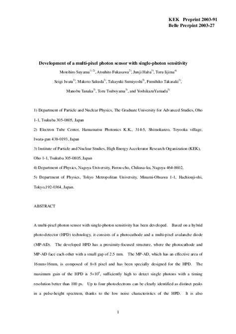 Pdf Development Of A Multi Pixel Photon Sensor With Single Photon