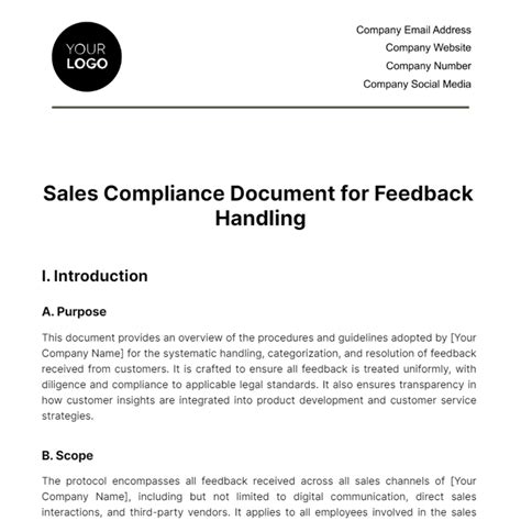 Free Sales Compliance Document For Feedback Handling Template To Edit Online