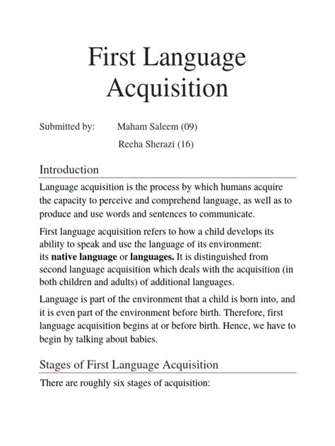 First Language Acquisition Pdf Language Acquisition Cognitive Psychology