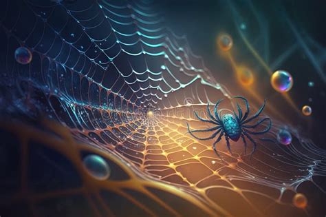 A Spider Sits On A Web In A Spider Web Pattern With Water Droplets On