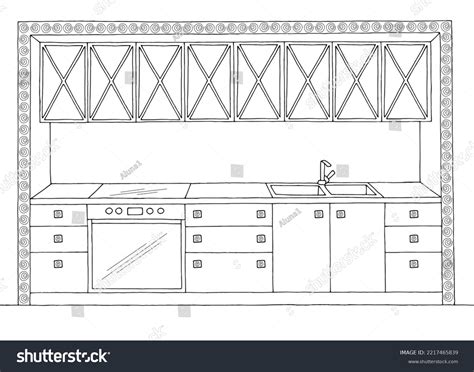 Kitchen Room Graphic Black White Home Stock Vector Royalty Free