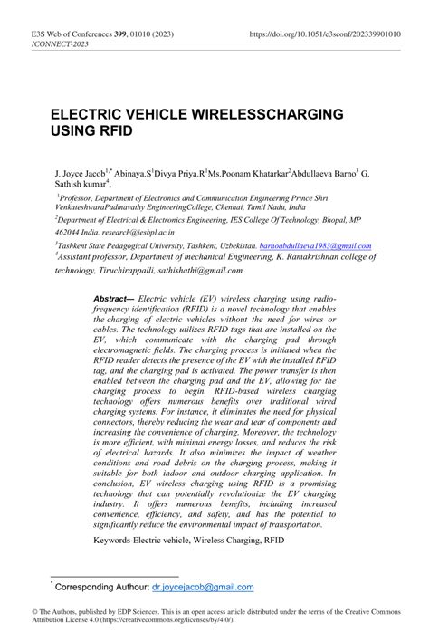 Pdf Electric Vehicle Wireless Charging Using Rfid