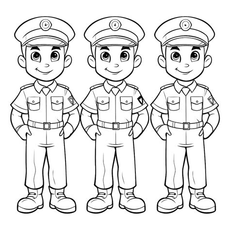 어린이용 컬러링 책 경찰 유니폼을 입은 어린이 터 프리미엄 벡터 어린이용 컬러링 책 경찰 유니폼을 입은 어린이 터 프리미엄 벡터