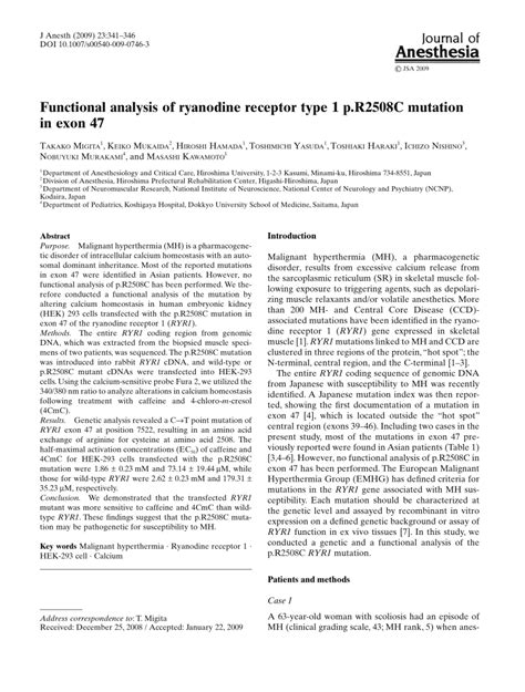 Pdf Functional Analysis Of Ryanodine Receptor Type 1 P R2508c