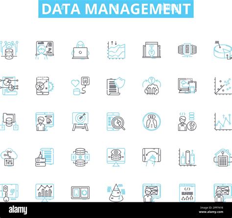 Data Management Linear Icons Set Organization Structuring Integration Analysis Cleansing
