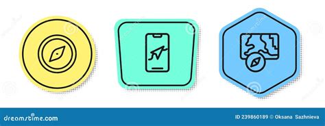 Set Line Compass City Map Navigation And Colored Shapes Stock Vector Illustration Of Wind