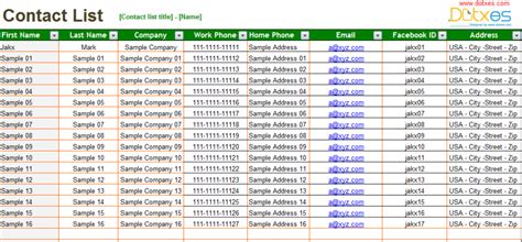 Basic Contact List Template Dotxes