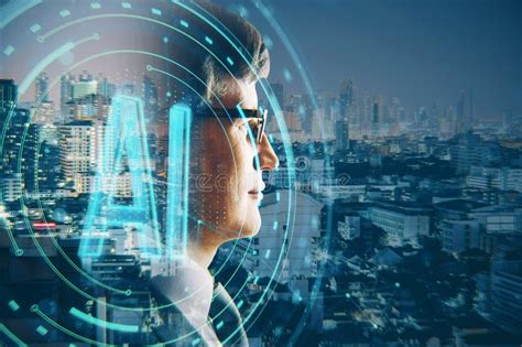 Side Portrait Of Attractive Young Businessman With Glowing Round Ai