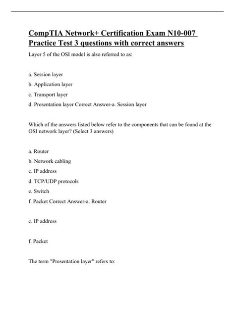 Comptia Network Certification Exam N10 007 Practice Test 3 Questions With Correct Answers