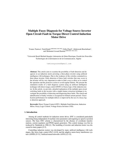 Pdf Multiple Fuzzy Diagnosis For Voltage Source Inverter Open Circuit