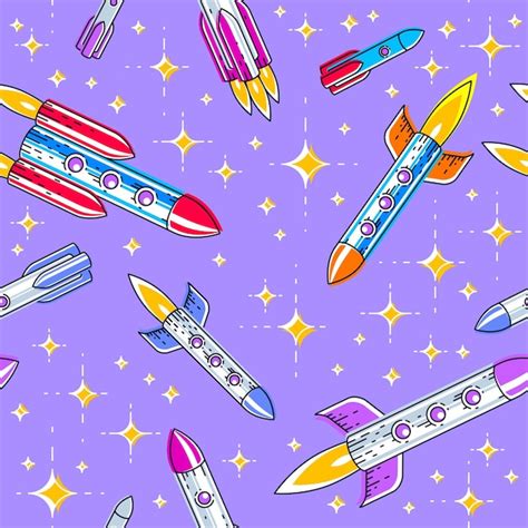 Premium Vector Seamless Space Background With Rockets And Stars Cosmos Fantastic And