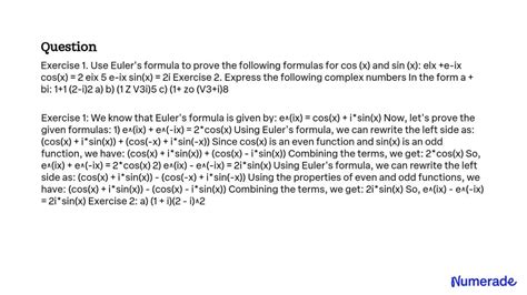SOLVED Exercise Use Euler S Formula To Prove The Following Formulas For Cos X And Sin X E