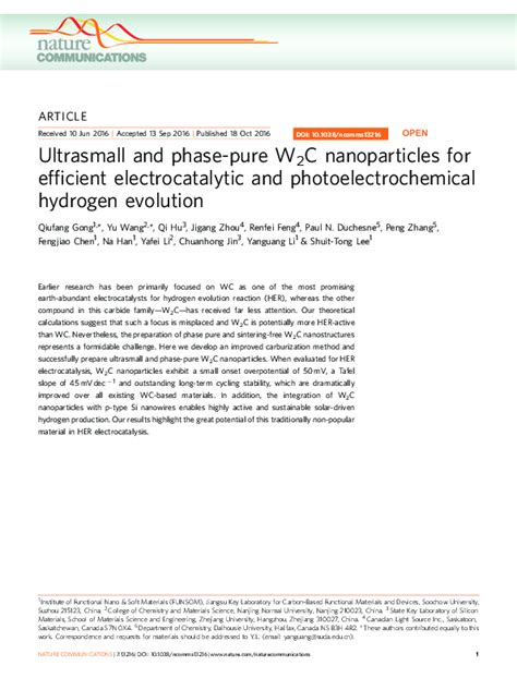 Pdf Ultrasmall And Phase Pure W2c Nanoparticles For Efficient Electrocatalytic And
