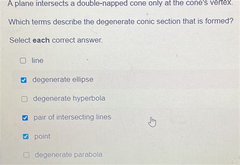 Solved A Plane Intersects A Double Napped Cone Only At The Cones Vertex Which Terms Describe