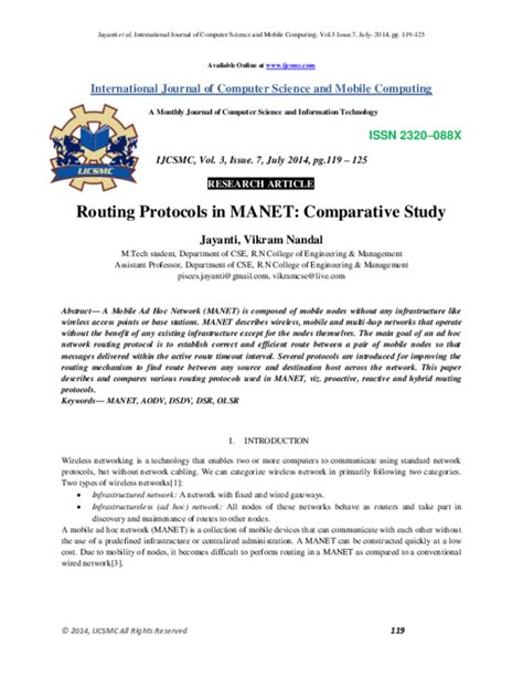 Pdf Routing Protocols In Manet Comparative Study﻿ Ijcsmc Journal