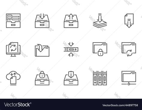 Archive And Folders Line Icons Set Royalty Free Vector Image