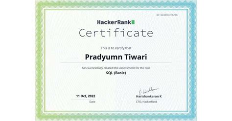 Pradyumn Tiwari On Linkedin Hackerrank Skill Certificate